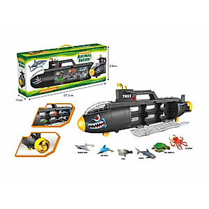 Boat Submarine Toy Shark Car Vehicle Toy W/ 6 Sea Animals and Storage Toys for 3, 4, 5, 6 7 Year Old Kids Boys Girls