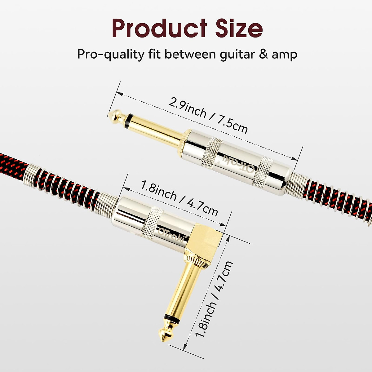 OTraki 3FT Guitar Cables 2 Pack Electric Guitar Chord 1/4 Inch Straight to Right Angle 6.35mm Gold Plated TS Plug Nylon Connect Guitar Instrument Cable for Guitar Bass Drum Audio Device 1M