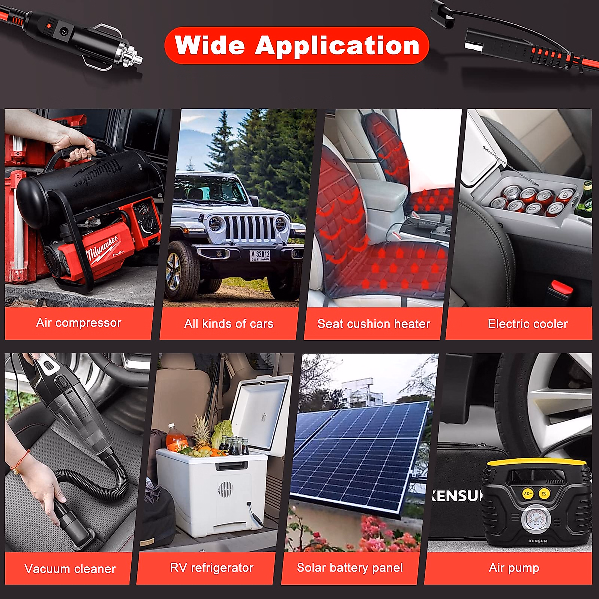 EXTRACTME 10FT Cigarette Lighter SAE Battery Charger Cable, 14AWG 12V Cigarette Lighter Plug to SAE Quick Release Adapter Extension Charging Cable with Fuse and LED Light