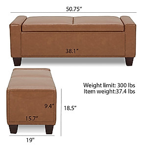 CHITA Storage Ottoman Bench, 51 Inch Long Large Oversized Ottoman Bed for Bedroom Living Room Hallway, Faux Leather in Saddle Brown