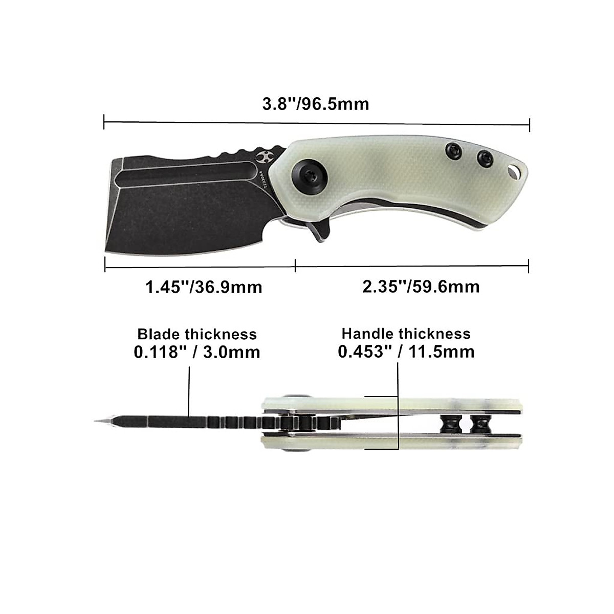 KANSEPT Knives Mini Korvid Cleaver Mini Pocket Knife Jade G10 Handle Kydex Sheath