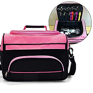 MAXPAND Small Hairdressing Tool Bag Hairdresser Bag with Shoulder Strap Cosmetics Beauty Hairstylist Bag Hair Makeup Salon Organizer Bag with YKK Zipper (PINK), 13.8" x 8.7" x 9.5"