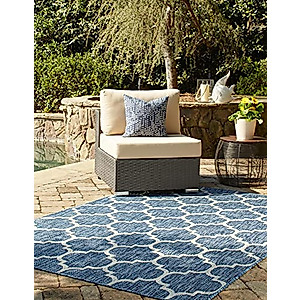 Unique Loom Trellis Collection Area Rug-Lattice Design, Moroccan Inspired for Indoor/Outdoor Décor, 4' 0" x 6' 0", Navy Blue/Gray