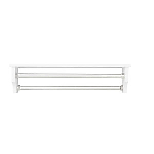 Dover 27" White Bathroom Shelf with 2 Chrome Towel Rods - Space Saving Storage for Bath Decor and Accessories - Moisture Resistant Wood Construction - 27" W x 8" D x 6" H