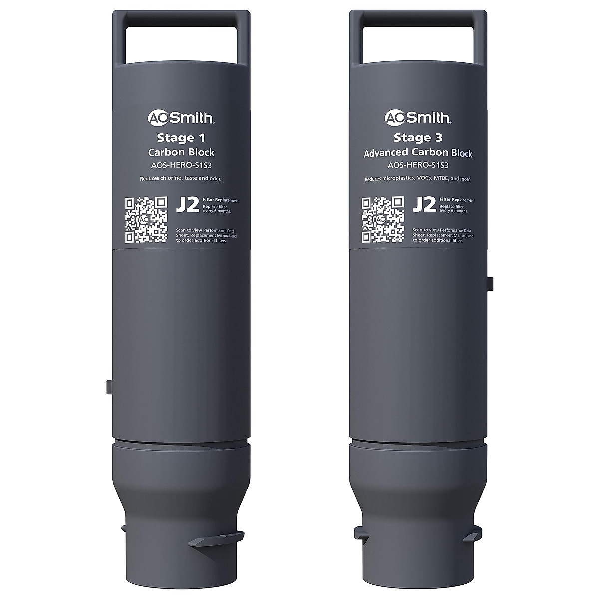 AO Smith Reverse Osmosis Water Filter Replacement Cartridges - Carbon Replacement Filters for AOS-HERO RO Filtration Systems - Reduce Chlorine & Other Contaminants from Drinking Water - AOS-HERO-S1S3
