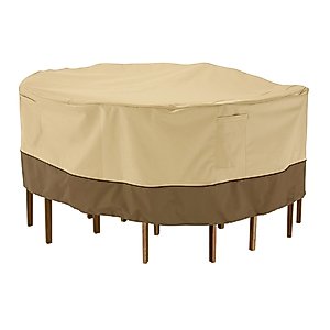 Classic Accessories Veranda Water-Resistant 108 Inch Round Patio Table & Chair Set Cover, Outdoor Table Cover