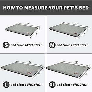 Panku Large Dog Bed, Washable Waterproof Memory Foam Crate Mat, Outdoor Bed, Calming Mat (Grey, 35x22x2)