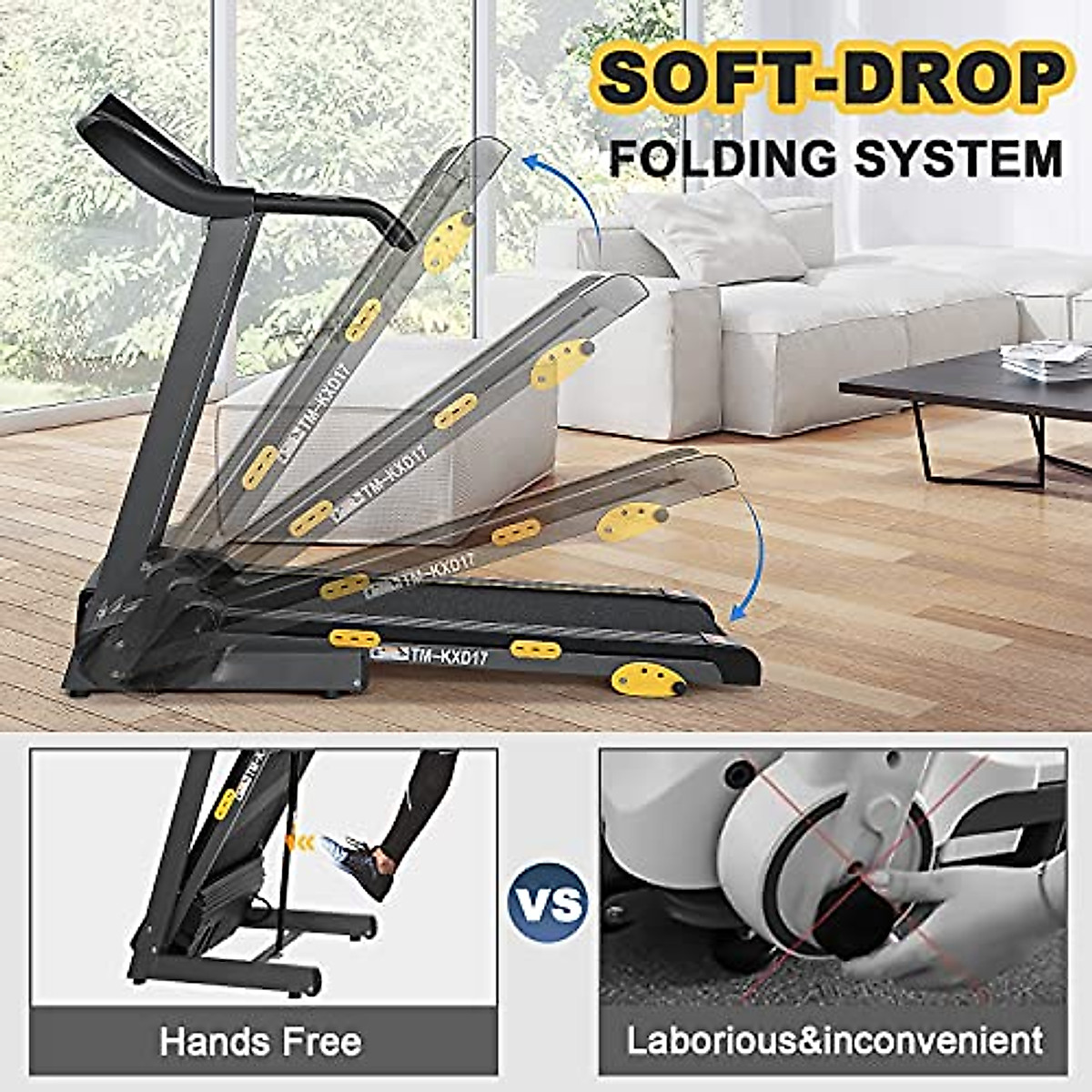 Folding Treadmill Electric Treadmill Motorized Running Machine Tread Belt with 15 Preset Programs & Incline LCD Display & Cup Holder Home Gym 52.87 in(L)x26.77 in(W)x45.7 in(H)