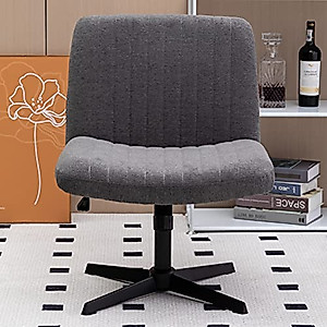 Armless Wide Office Chair No Wheels Fabric Padded Desk Chair Task Vanity Chair Swivel Home Office Desk Chair 120°Rocking Mid Back Ergonomic Computer Chair for Make Up,Small Space, Bed Room(Gray)