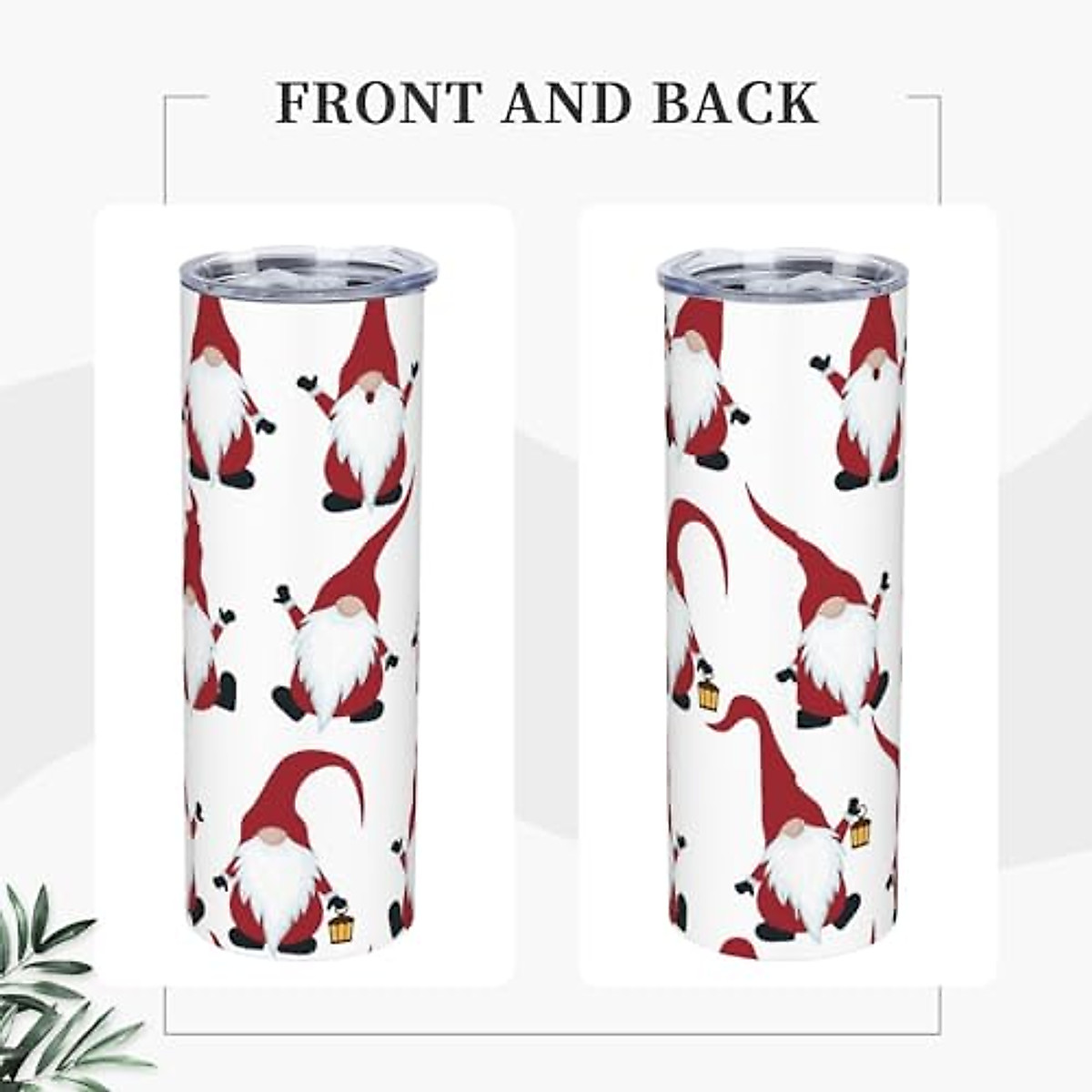 AFHYZY 20 oz Skinny Tumbler Reusable Coffee Travel Mug with Lids and Straws, Insulated Coffee Cups 20oz Stainless Steel Water Bottles Leak Proof for Women, Office - Gnome