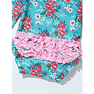 MSemis Infant Baby Girls Floral Printed Ruffled Back Rash Guard UPF 50+ Swimwear Swimsuit Bathing Suit Blue 18-24 Months