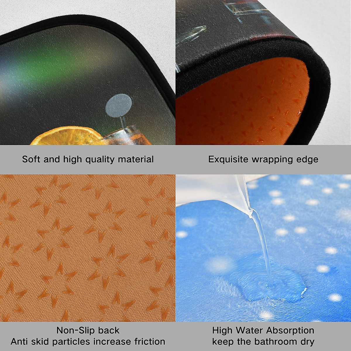 Cocktails Bar 2 Piece Kitchen Rugs and Mats Set Washable Runner Rug Carpets Set Bedroom Laundry Bathroom Area Rugs 19.7x47.2+19.7x27.6 Martini Spritz Bramble Gin Tonic