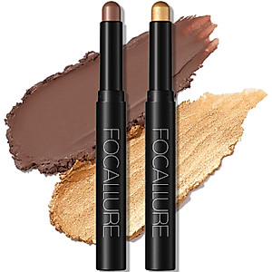 FOCALLURE 2 Pcs Cream Eyeshadow Stick,Brightener Eyeshadow Pencil Crayon,Highlighter Eye Shadow Stick Sets with Crease-proof Formula,Long Lasting Waterproof Eye Shadow Make Up,Fancy Tabac