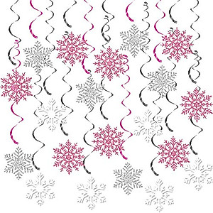 K KUMEED 20 Pcs Snowflake Swirls Decoration, Christmas Snowflake Hanging Swirls Frozen Party Ceiling Decorations for Winter Wonderland Birthday Party Supplies