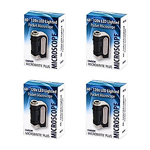 Carson MicroBrite Plus 60x-120x Power LED Lighted Pocket Microscope - Set of 4 (MM-300MU) & MicroMini 20x LED Lighted Pocket Microscope with Built-in UV and LED Flashlight - Orange
