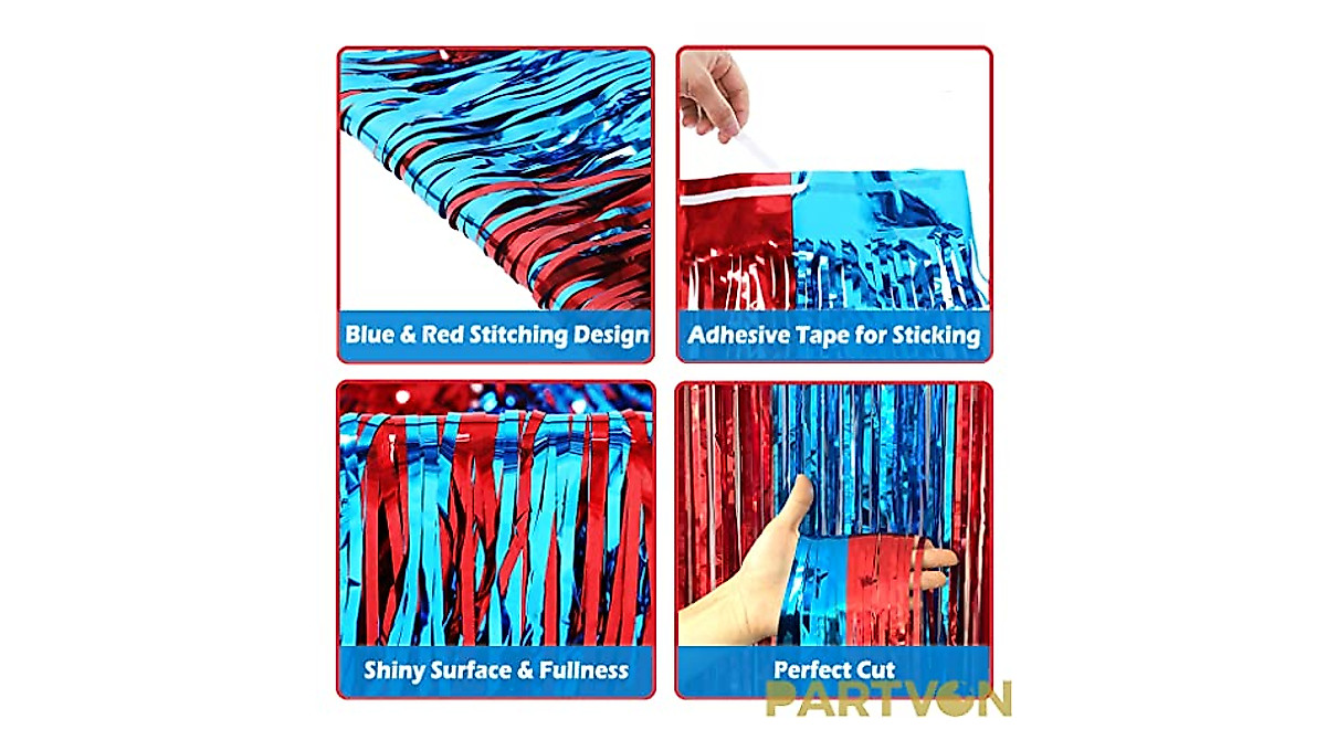 Circus Carnival Red Blue Tinsel Curtains | Dr Seuss Decor