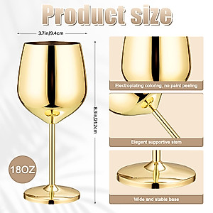 4 Pcs 18 oz Stainless Steel Wine Glass with 2 Wine Aerator Pourer Spout Stemmed Unbreakable Metal Wine Glasses Gold Goblet Champagne Glasses for Wedding Anniversary Party(Gold)