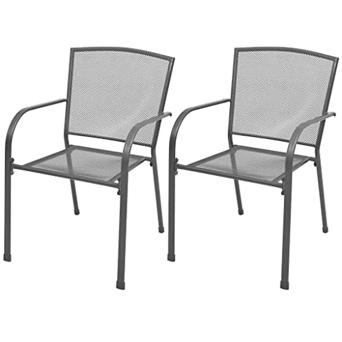 vidaXL 2X Stackable Patio Chairs Steel Gray Garden Outdoor Dining Mesh Seats