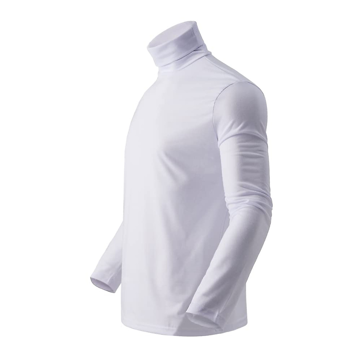 Men Slim Long Sleeve Turtleneck T-Shirt Thermal Underwear Pullovers Lightweight Casual Pure Color Tops White Long Sleeve Medium