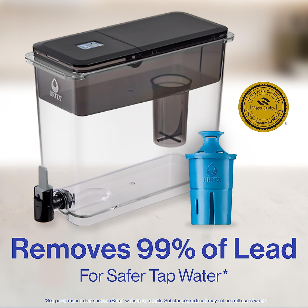 Brita XL Water Filter Dispenser for Tap and Drinking Water with 1 Elite Filter, Reduces 99% of Lead, Lasts 6 Months, 27-Cup Capacity, BPA Free, Black