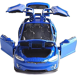 ANTSIR Car Model X 1:32 Scale Alloy diecast Pull Back Electronic Toys with Lights and Music,Mini Vehicles Toys for Kids Gift (Blue)