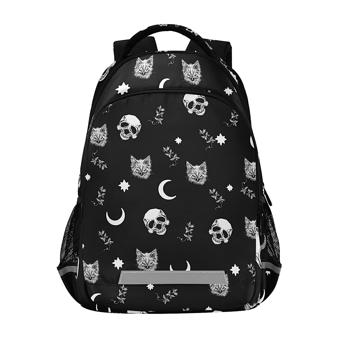 Children's School Bags, Skull Cat Moon School Backpacks, bookbag for Boys and Girls with Reflective Strips