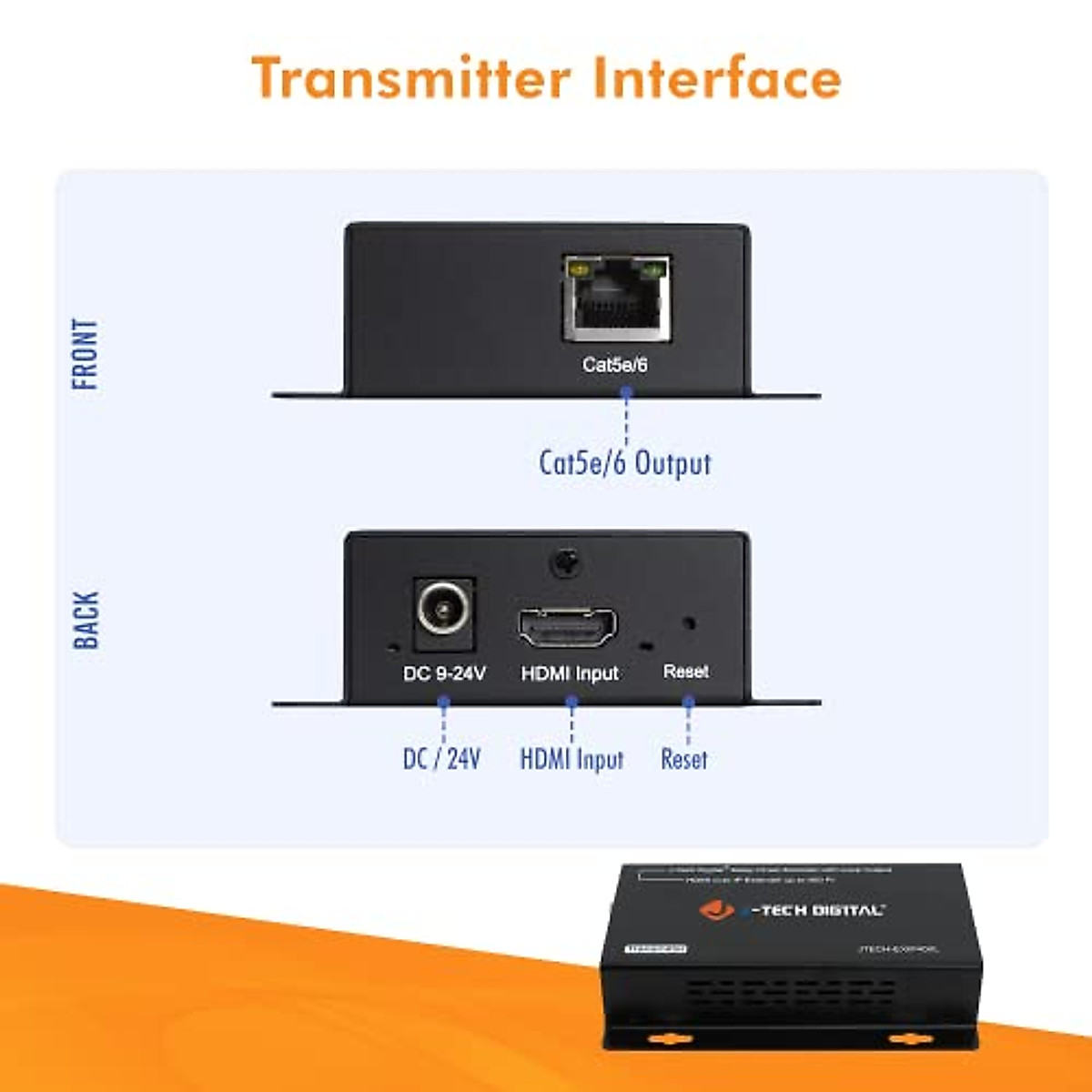 J-Tech Digital HDMI Extender Over Cat 5e/Cat6 Cable Daisy Chain Cascade to Multiple Receivers TCP/IP up to 1080P FHD 60Hz 400ft / 120M HDCP 1.4 [JTECH-EXIP400L]