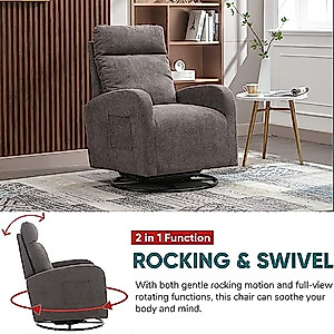 JOYBASE Swivel Rocking Chair, Swivel Glider Rocker Nursery Chair, Nursing Rocking Accent Chair with High Backrest, Modern Comfy Lounge Chair Armchair for Living Room, Nursery, Bedroom (Dark Grey)