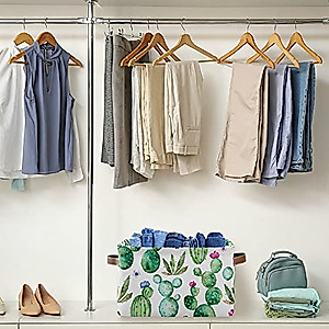 Rectangular Storage Bin Cube Cactus Succulent Floral Foldable Organizer Basket with Handles, Tropical Leaves Flower Collapsible Storage Box for Kids Toy Shelf Closet Nursery