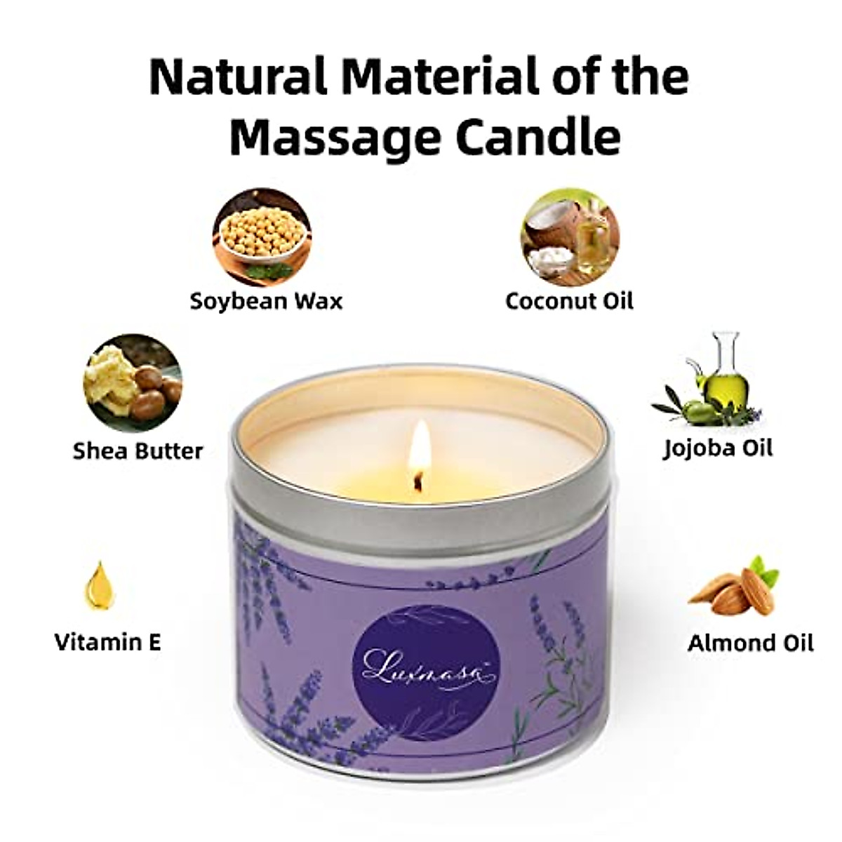 LUXMASA Essential Oil Infused Natural Soy Wax Scented Massage Oil Candle for Home SPA and Relax (Lavender, 6.35OZ)