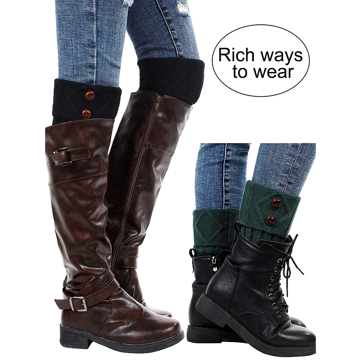 SATINIOR 6 Pairs Women Boot Cuffs Socks Cable Winter Knitted Boot Cuffs Socks Short Knitted Leg Warmers Button Boot Toppers (Vivid Colors)