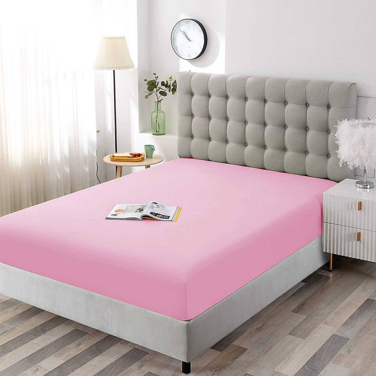 Sfoothome Mattress Sheet Twin Size with Deep Pockets - Soft and Comfortable Microfiber - Fade Wrinkle Resistant, Pink Fitted Sheets