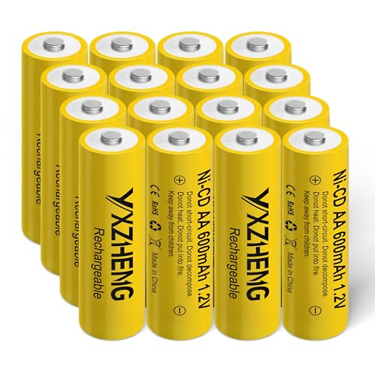 YXZHENG Batteries AA NiCd 600mAh 1.2V Rechargeable for Solar Garden Lights (16pcs AA)