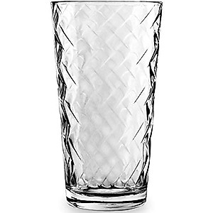 Circleware Chevron Huge Glassware Highball Tumbler Drinking Glasses and Whiskey Cups for Water, Beer, Juice, Ice Tea Beverages, 12 Piece Set, Clear