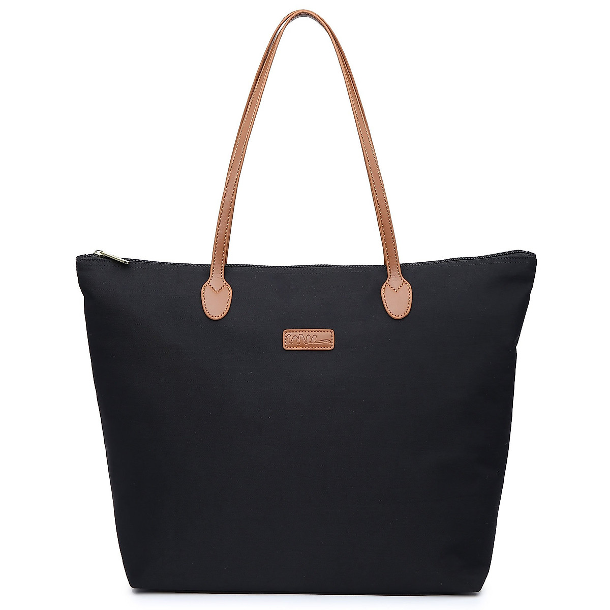 NNEE Water Resistant Light Weight Nylon Tote Bag Handbag - Large Size, Black