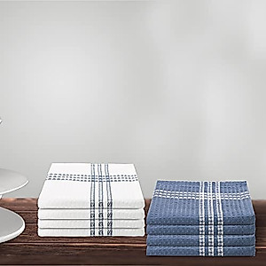 Urban Villa Dish Cloths Waffle Dish Cloths for Kitchen Indigo Blue/White Color Set of 8 Quick Drying Dish Cloths Highly Absorbent Cotton Size 12X12 Inches with Mitered Corners Kitchen Dish Towels