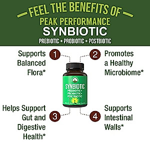 Synbiotic = Prebiotic + Probiotic + Postbiotic 3-in-1 Supplement with Clinically Tested Ingredients. Pre And Probiotics Plus Important Tributyrin Postbiotics For Gut. Vegan Capsules For Women + Men
