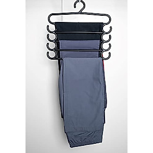 GERACEL SPACE SAVING SAVER HANGER TROUSER PANT HANGER JEANS SCARF LEGGINGS HOLDER 5 LAYER BAR MULTILAYERS ORGANIZATIONAL NONSLIP RACK HANGERS WARDROBE STORAGE CLOTHING ORGANIZER TIE HANGER (BLACK, 12)