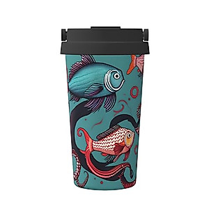 WANGXUEE Fish and Octopus Print 500ml Stainless Steel Travel Tumbler Double Wall Vacuum Insulated Coffee Mug