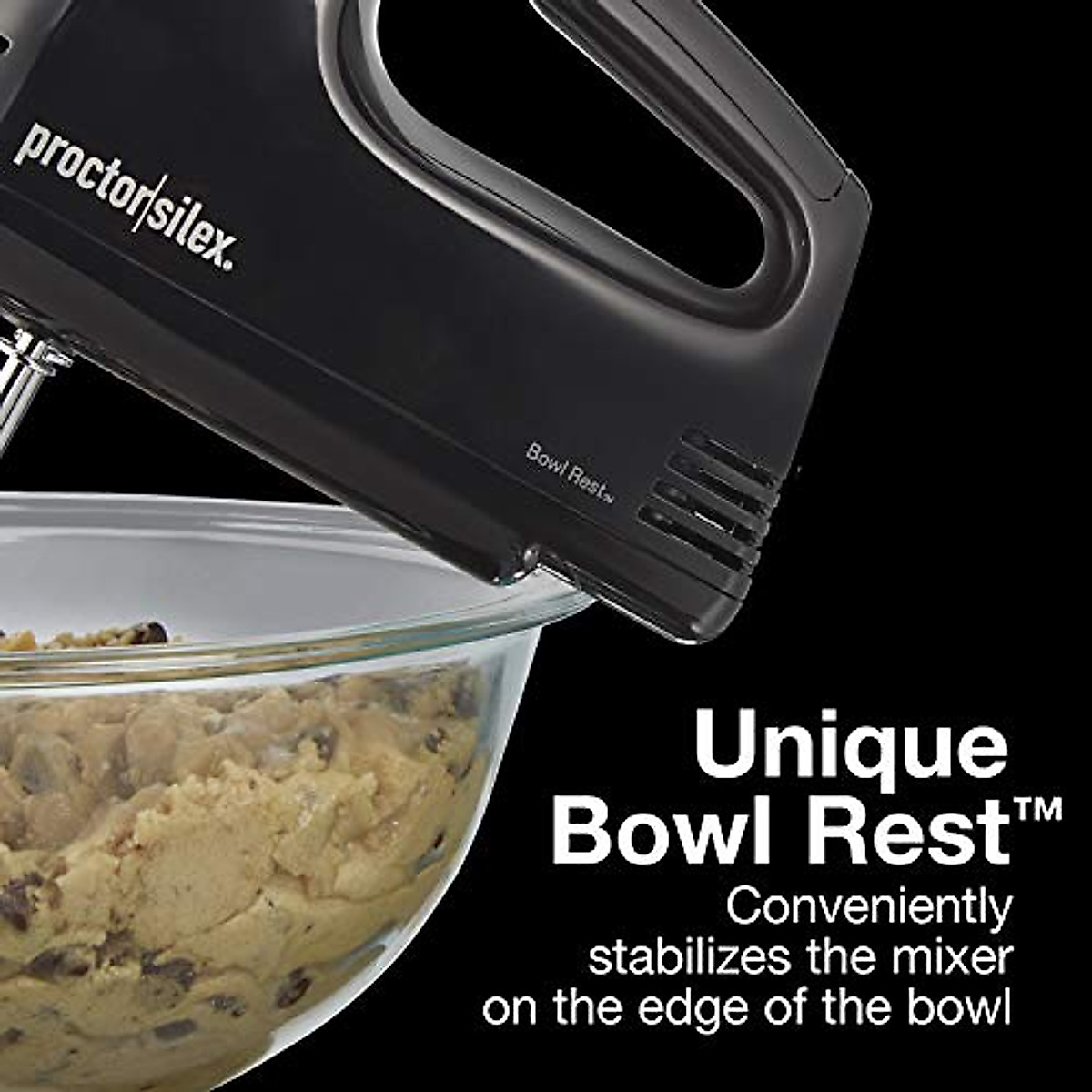Proctor Silex Easy Mix 5-Speed Electric Hand Mixer with Bowl Rest, Compact and Lightweight, Black