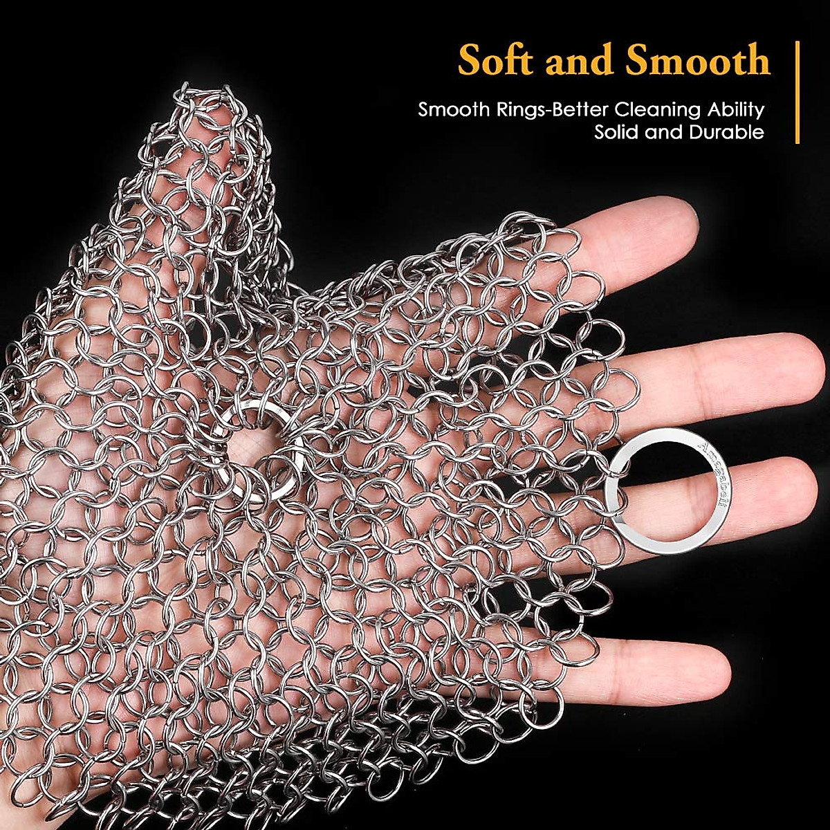 AMAGABELI GARDEN & HOME 7”x7” Cast Iron Cleaner 316 Stainless Steel Cast Iron Scrubber Chain Mail Scrubber Cast Iron for Pans Dutch Ovens Grills BG240