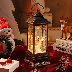 Christmas Decorations Christmas Snow Globe Christmas Lanterns Water Lanterns Glittering with Music USB and Battery Operated Singing Snow Globe Decoratives (Golden Dove Angel)