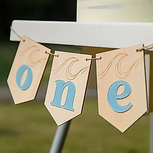 Lintran Surf Theme Wood One Banner - Wooden Letters Banner for 1st Birthday, High Chair Decoration