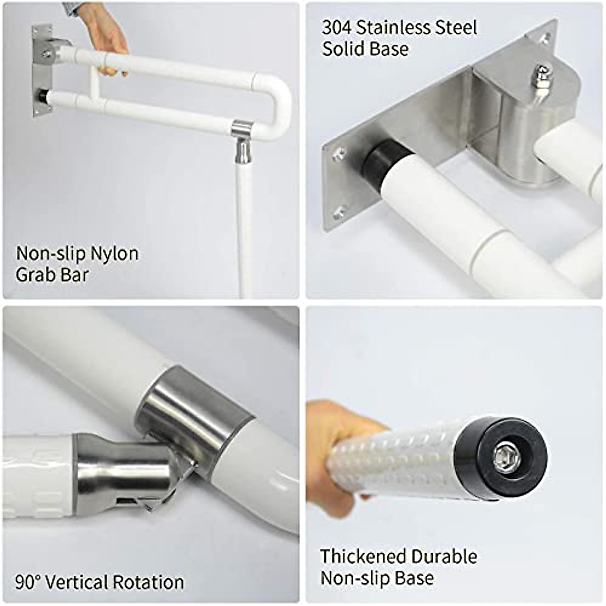 Nisorpa Foldable Toilet Grab Bar Flip Up Stainless Steel Shower Handrail Handicap Grab Bars Rails Anti Slip Grab Bar with Leg Bath Grab Bar Arm Hand Grip Safety Handrails for Elderly Disabled Pregnant