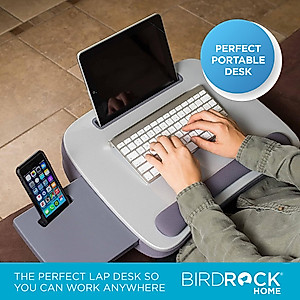 SOFIA + SAM Multi-Tasking Lap Desk with Memory Foam Cushion & Wrist Rest - Portable Computer Bed Tray - Fits Laptops Up to 15", Tablets Up to 9.6", Smartphones Up to 3.5" - Silver