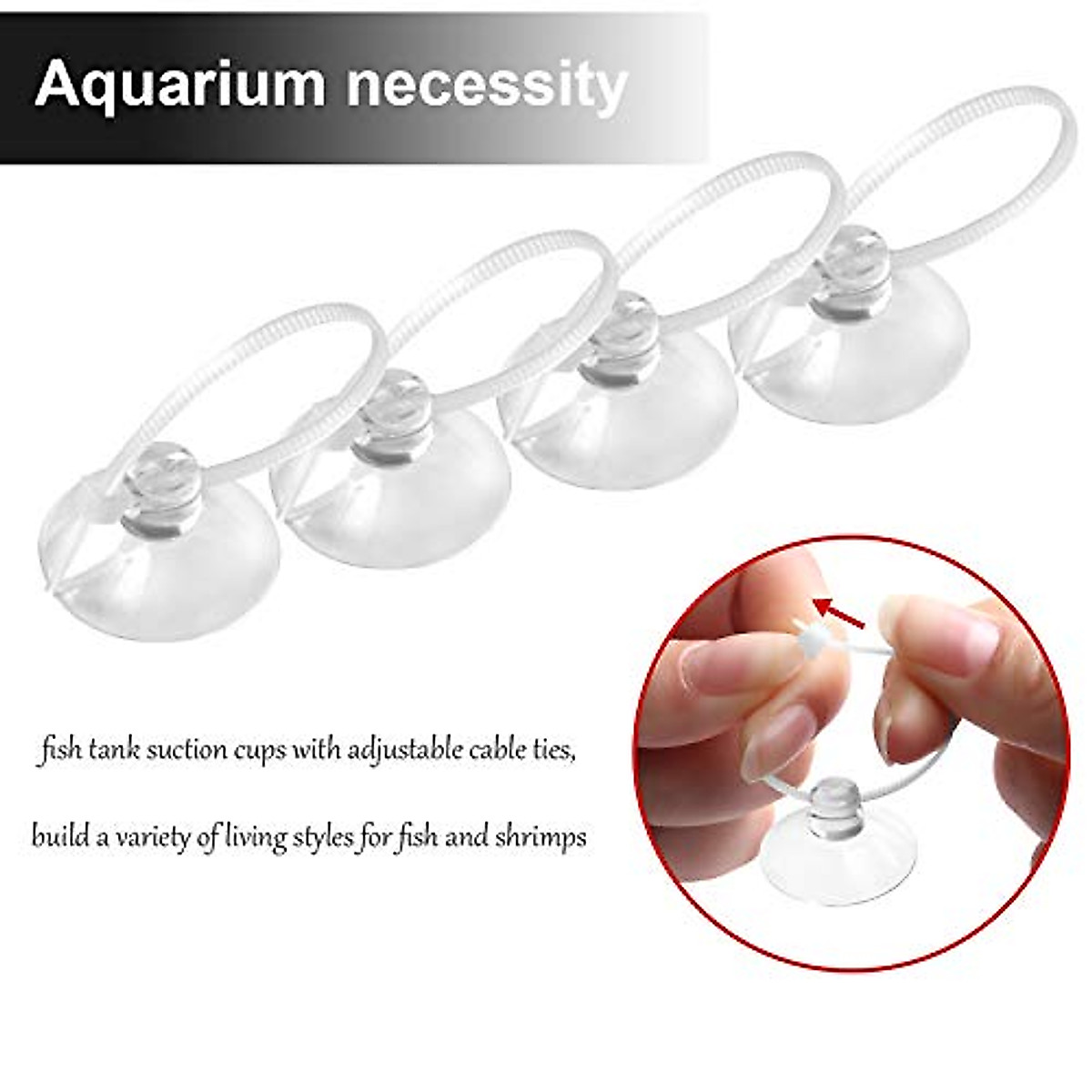 FEBSNOW Aquarium Suction Cups - 20 Pack Fish Tank Suction Cups Aquarium Suction Cup Clip Suction Hooks with 30 PCS Adjustable Cable Ties for Plants, Planter, Binding Moss Shrimp Nest