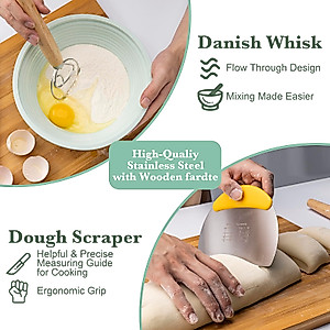 Silicone Sourdough Bread Proofing Baskets - Sourdough Starter Kit Including 9 Inch Round&10 Oval Foldable Sourdough Baking Basket, With Dough Whisk, Scraper, Lames, Brush, Baking Supplies Set (Green)