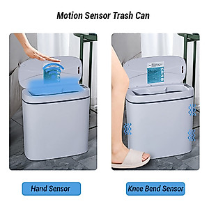 ALEEIK Motion Sensor Trash Can with Lid,3.7 Gallon Automatic Touchless Trash Can Slim Smart Plastic Narrow Trash Bin Wastebasket Rechargeable Waterproof Garbage Can, Gray