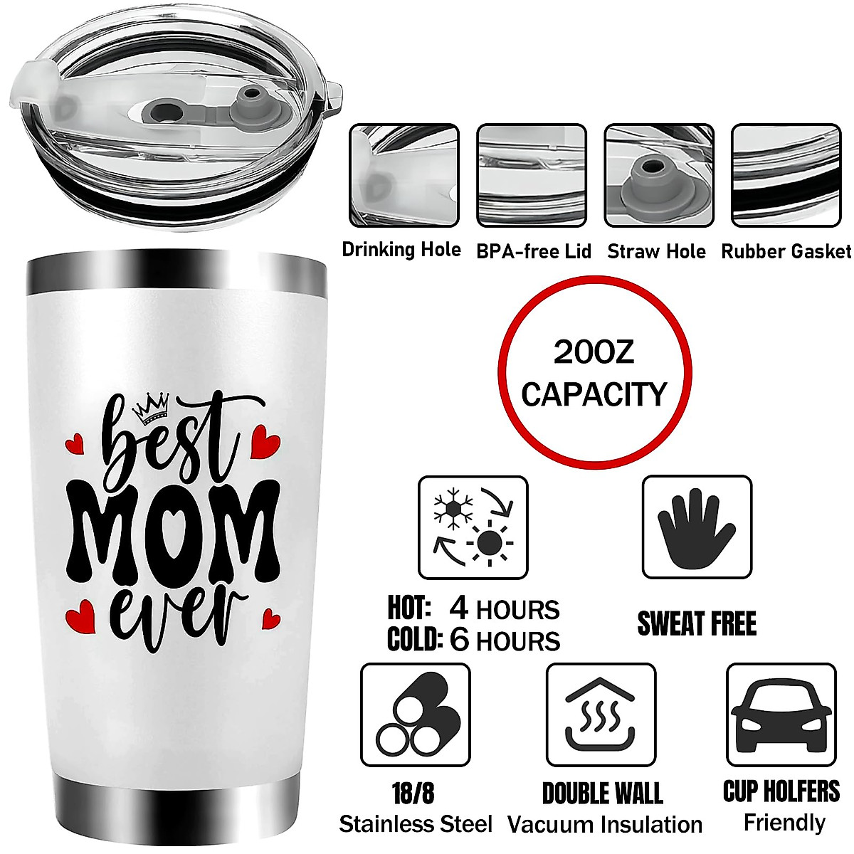 Gifts for Mom - Tumbler Gifts for Mom From Son, Daughter - Mothers Day, Valentine, Christmas, Birthday Anniversary Wedding Present for Her, Women, Best Mom Ever Gift - 20oz Insulated Tumbler