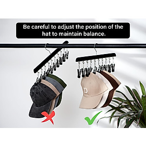 StorageWorks Hat Organizer, Hat Storage for Closet, Hat Racks for Baseball Caps, Set of 2 Cap Organizer with 10 Adjustable Stainless Steel Clips, Fits All Caps, Black